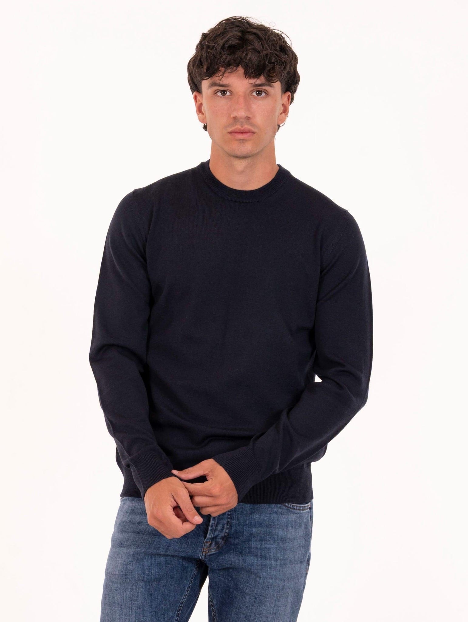 Alpha Studio Crew Neck in Merino Wool Night Blue – Four Stroke